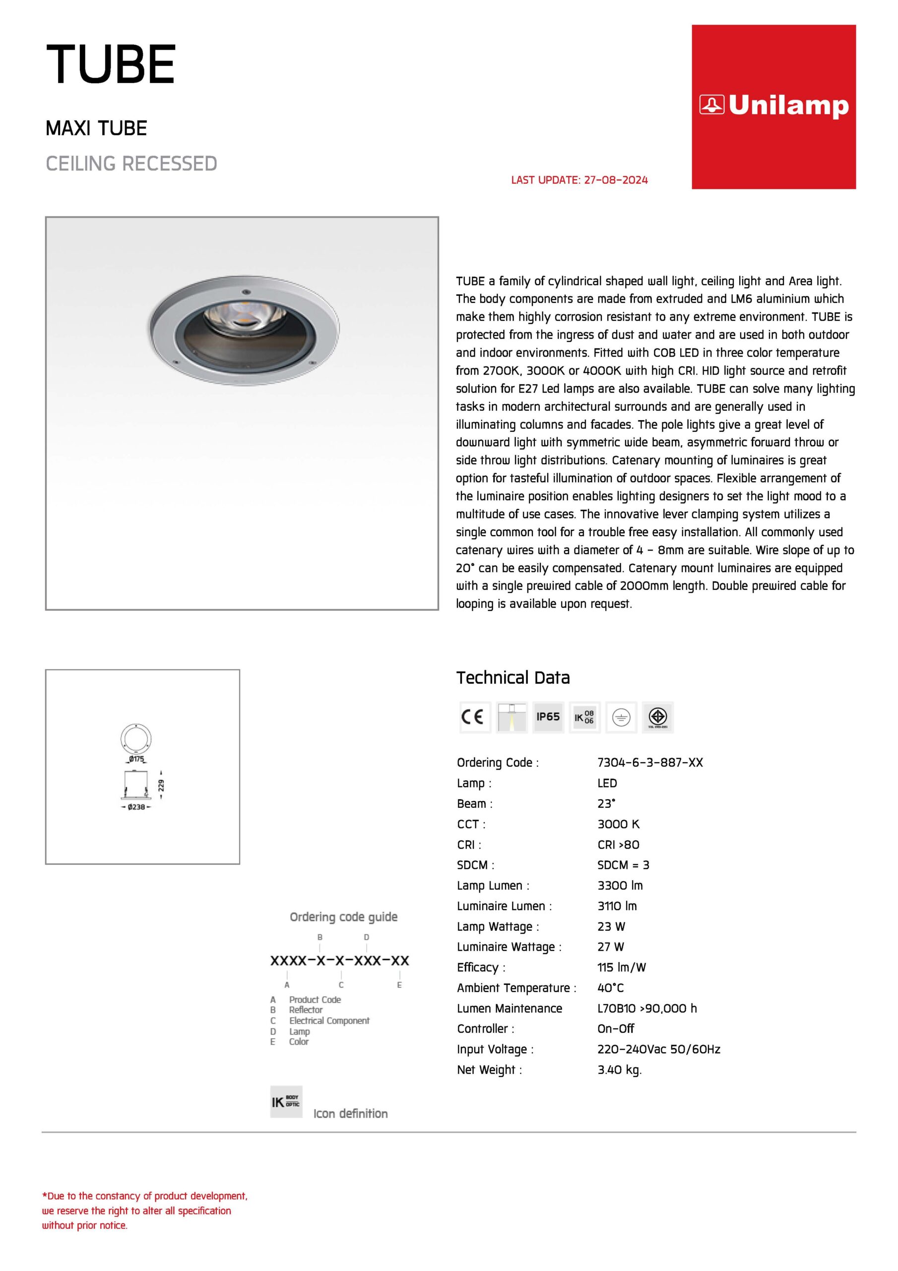 โคมไฟดาวน์ไลท์ MAXI TUBE 7304 | โคมไฟLED หลอดไฟLED ขายส่ง ราคาโครงการ