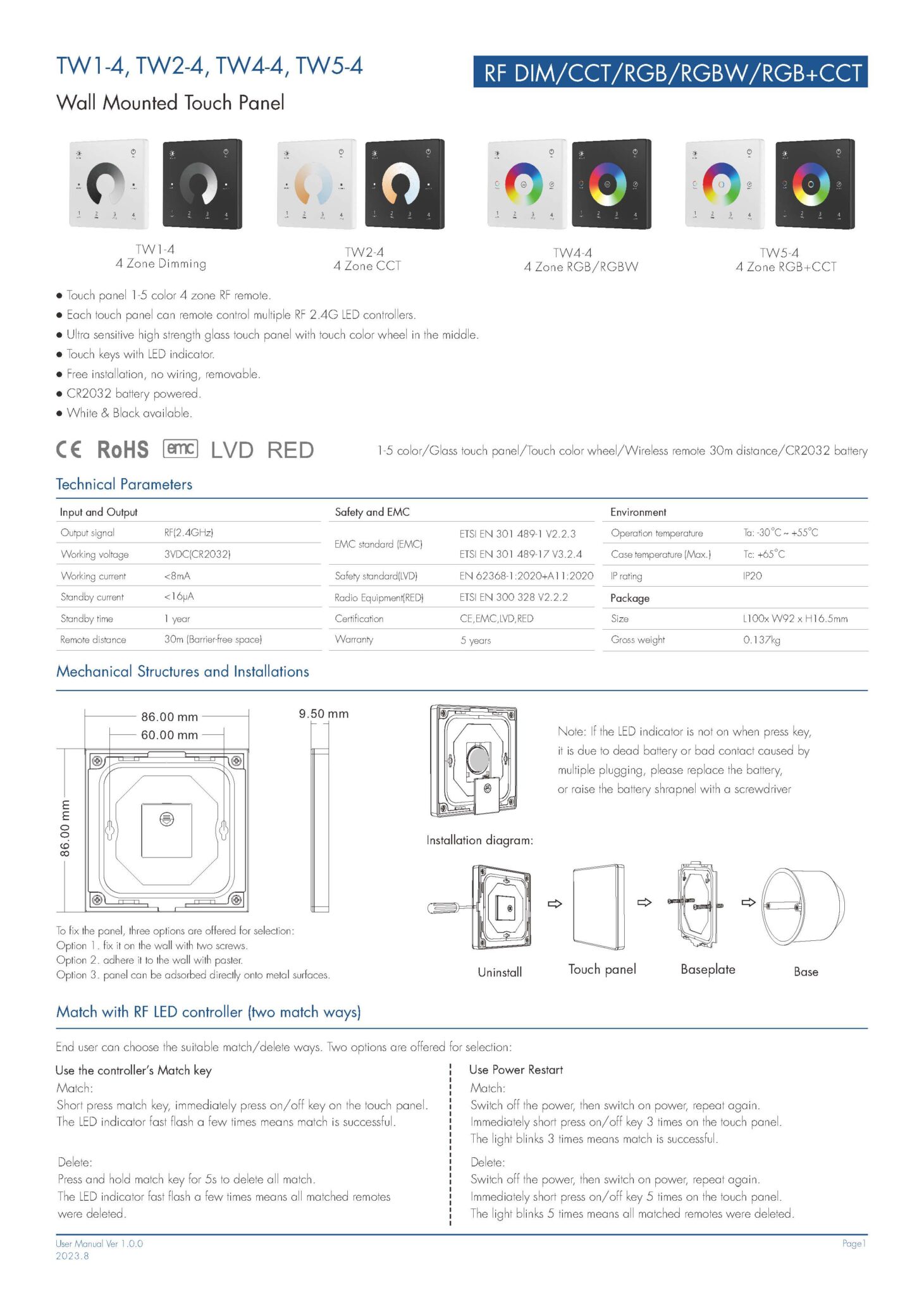 TW2-4 TOUCH PANEL CCT TUNABLE(1-4 zone)